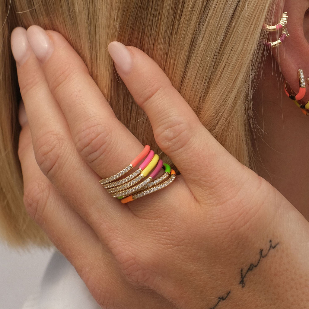 Gold Egor Neon Enamel 6-Piece Ring Set | Adorn Luxe | Adornmonde