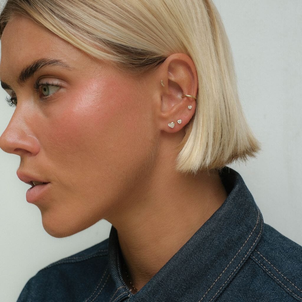 Gold Clark Heart Diamond Piercing | Flat Back Earrings | Adornmonde