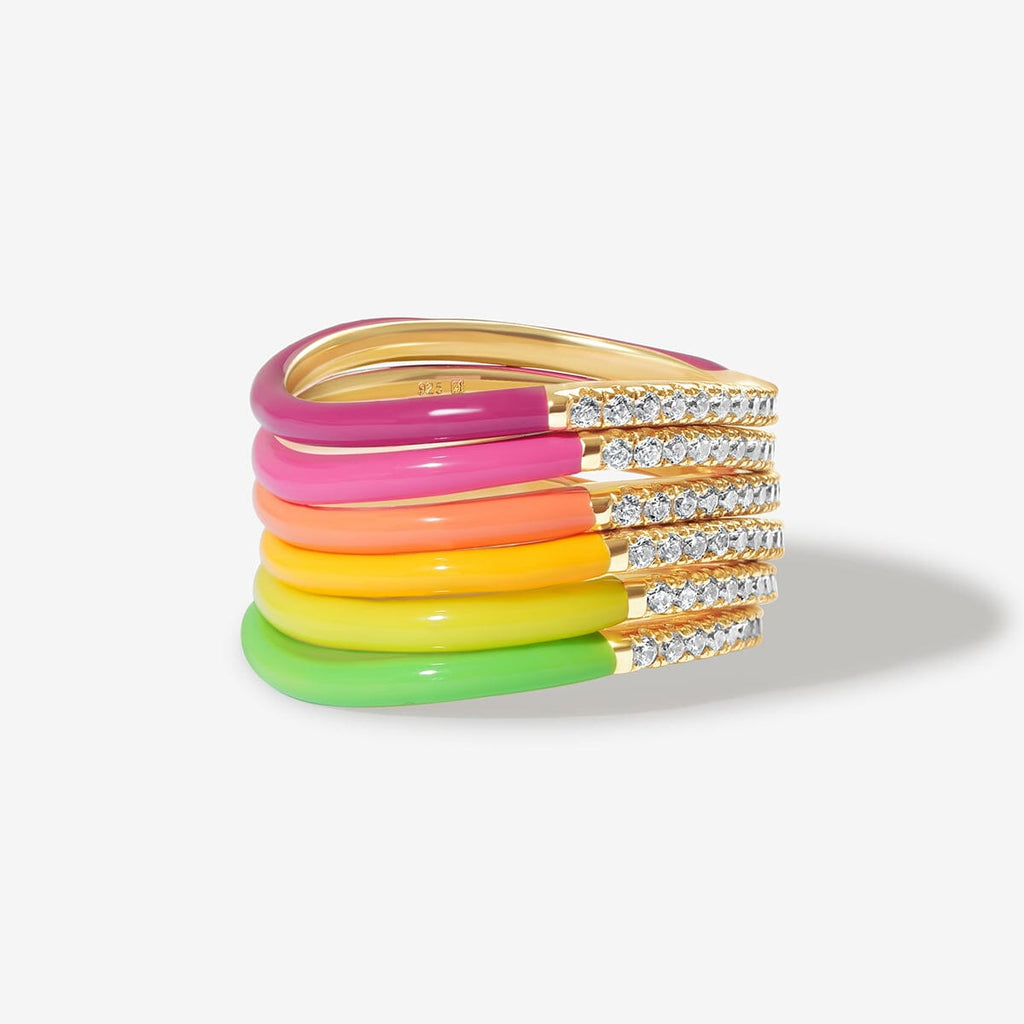 Gold Egor Neon Enamel 6-Piece Ring Set | Adorn Luxe | Adornmonde