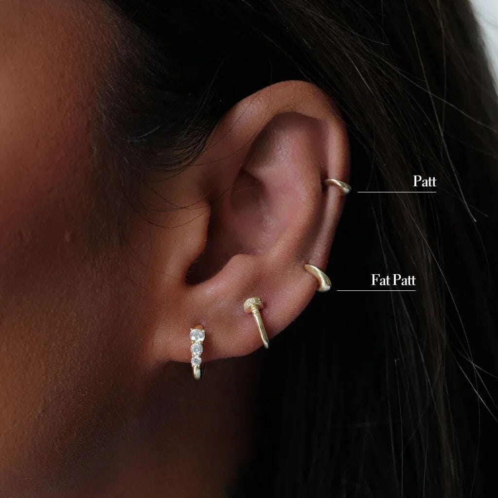 Gold Fat Patt Piercing | Flat Back Earrings | Adornmonde