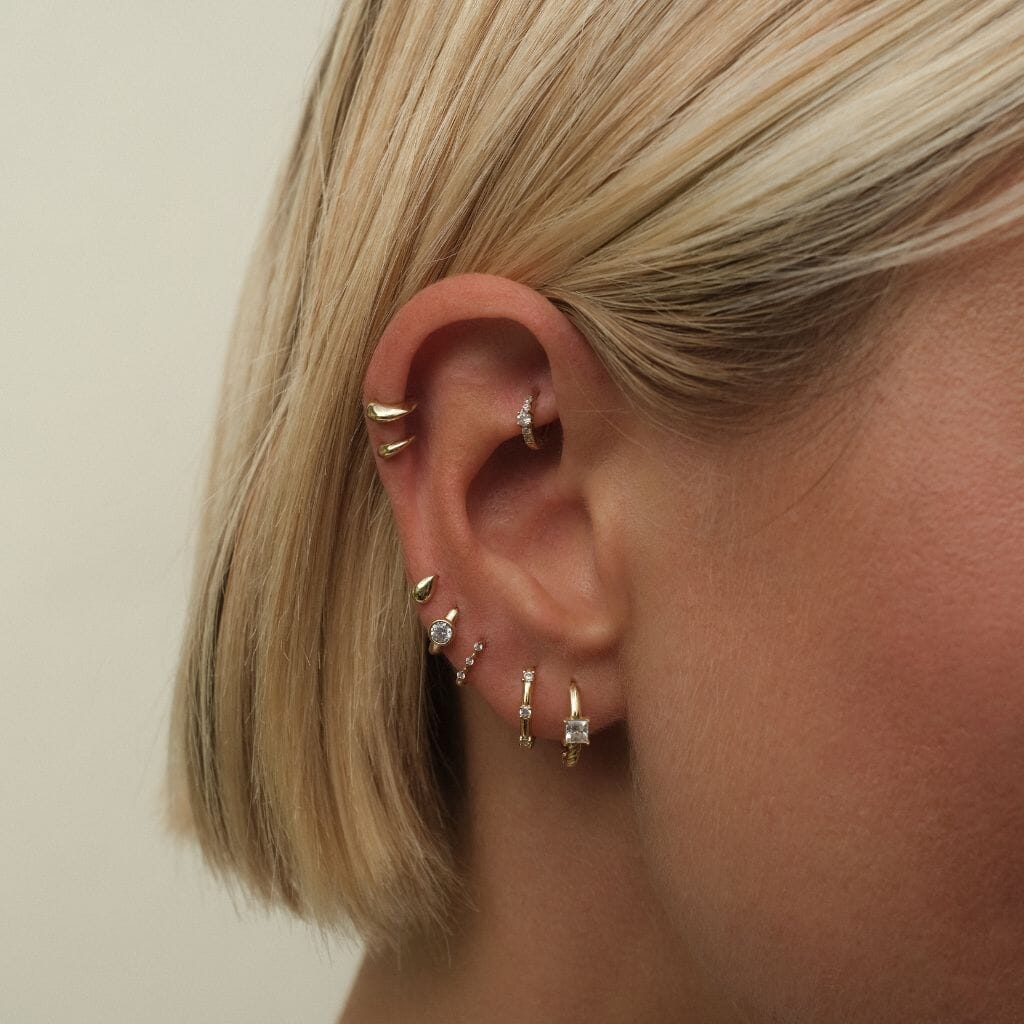 Gold Fat Patt Piercing | Flat Back Earrings | Adornmonde