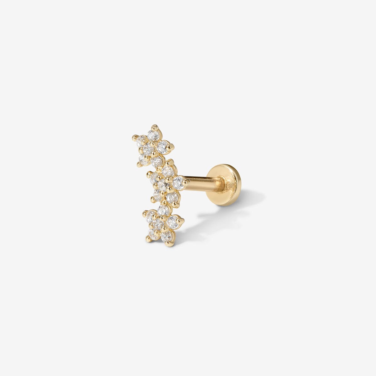 Gold Jarrett Triple Micro Flower Piercing | Flat Back Earrings | Adornmonde