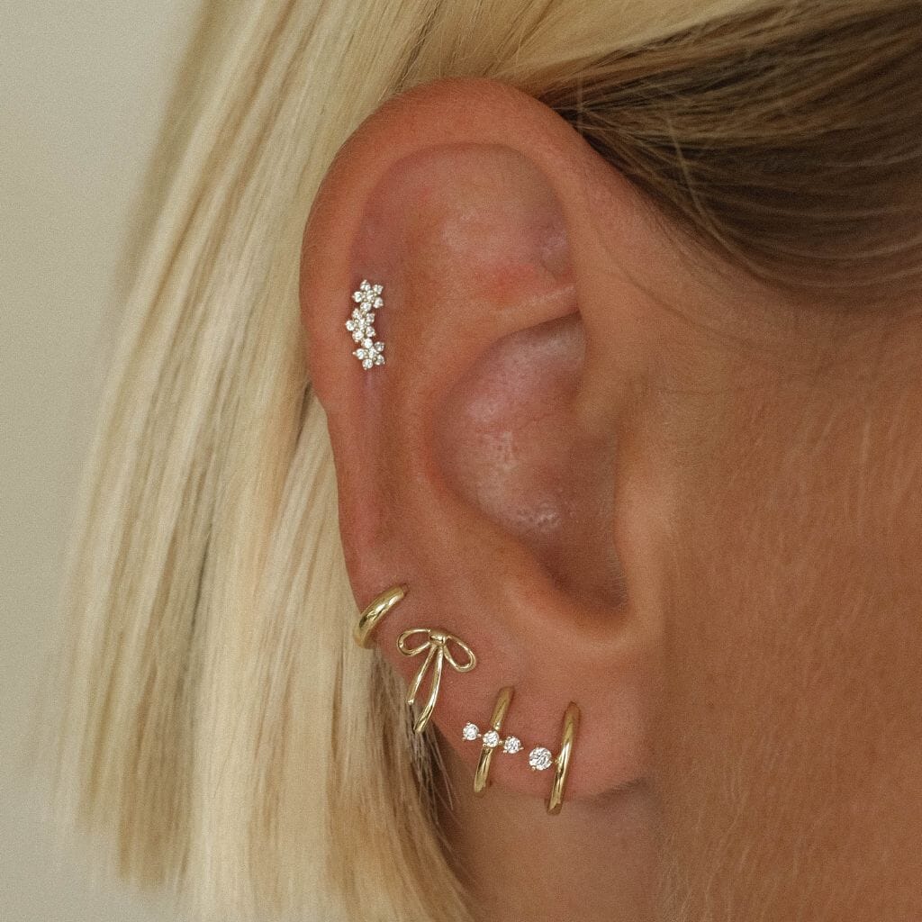 Gold Jarrett Triple Micro Flower Piercing | Flat Back Earrings | Adornmonde