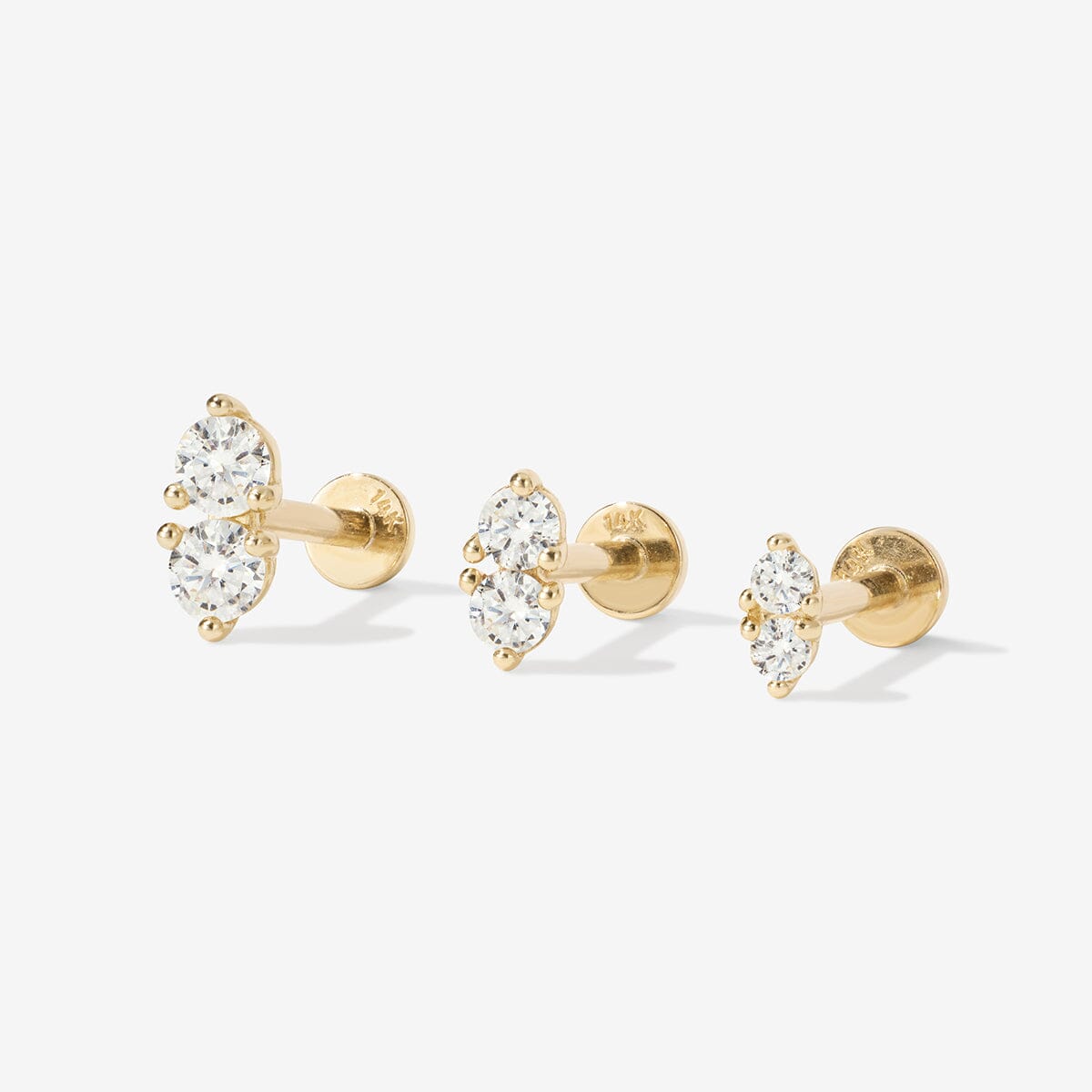 Gold Duke Twinset Diamond Piercing | Flat Back Earrings | Adornmonde
